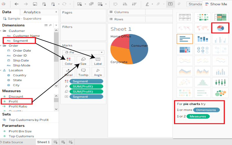 How To Create A Pie Chart In Tableau With Multiple Dimensions 
